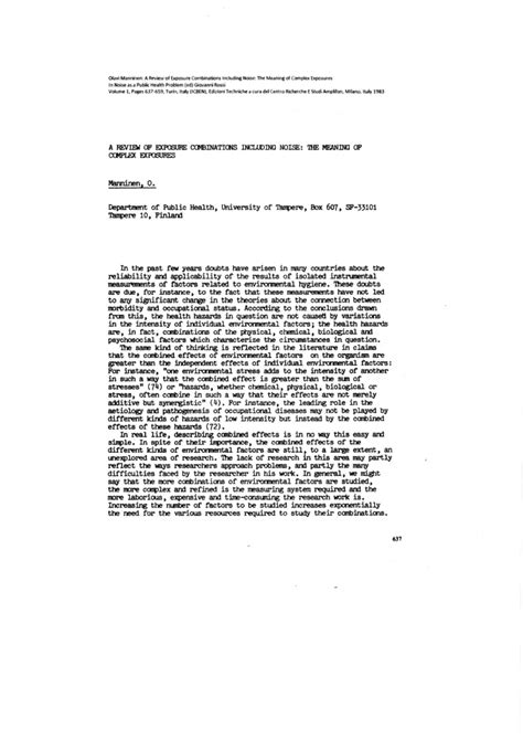 Pdf A Review Of Exposure Combinations Including Noise The Meaning Of