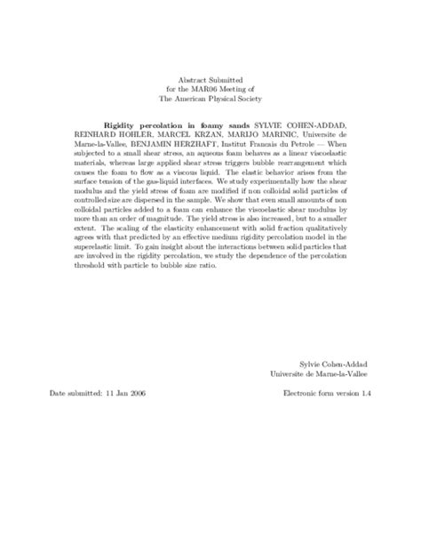 Pdf Rigidity Percolation In Foamy Sands Marcel Krzan