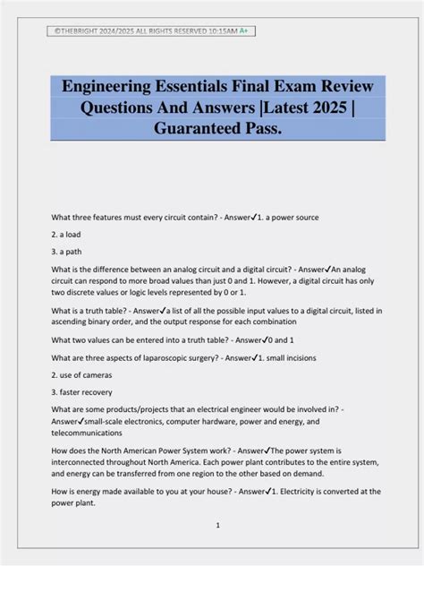 Engineering Essentials Final Exam Review Questions And Answers Latest 2025 Guaranteed Pass