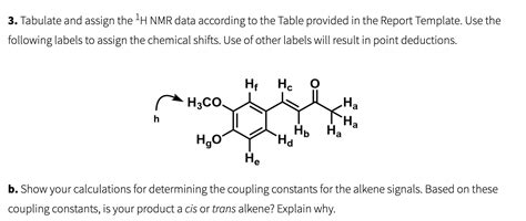 Solved 3 Tabulate And Assign The 1H NMR Data According To Chegg Com
