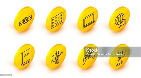 라인 레이더 게임 패드 Dna 기호 사용 설명서 소셜 네트워크 노트북 물집 팩의 알약 및 스마트 워치 아이콘을 설정합니다 벡터 3차원 형태에 대한 스톡 벡터 아트 및 기타