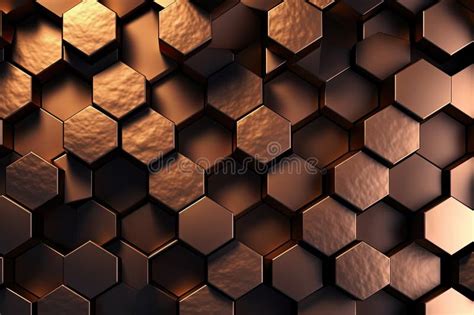 Seamless Pattern Of Interlocking Metallic Hexagons In Shades Of Bronze And Copper Stock