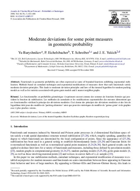 Pdf Moderate Deviations For Some Point Measures In Geometric