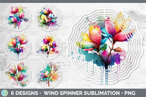 Rainbow Magnolia Flowers Wind Spinner Sublimation Spinner