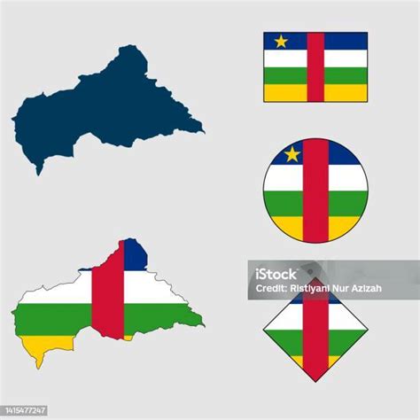 中央アフリカ共和国の国別地図のベクターは白い背景に孤立した旗が設定されたシルエットを輪郭を描きます アイコンのベクターアート素材や画像を