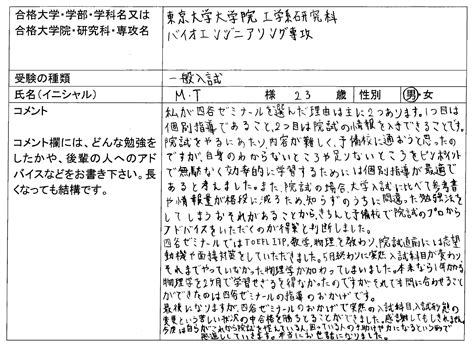 大学院入試合格体験記四谷ゼミナール