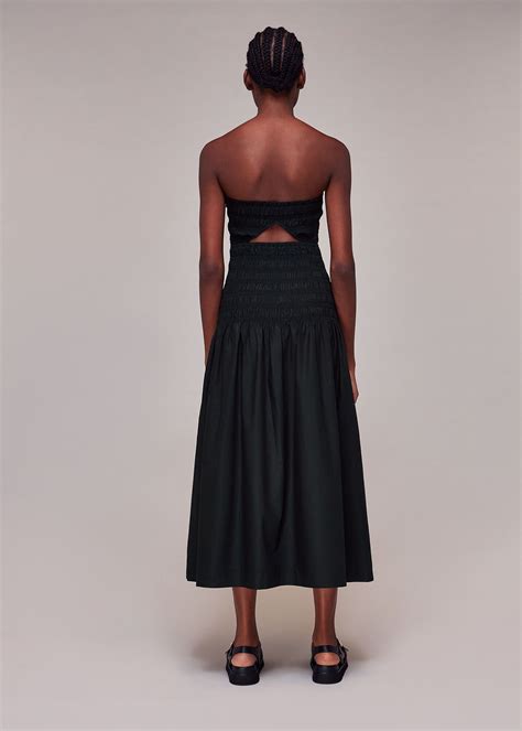 Black Shirred Bandeau Poplin Dress Whistles Whistles Uk