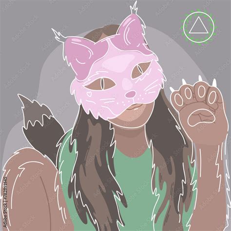 Quadrobics Fursuit Of A Cat Girl In Mask Quads Furry Therian Flag