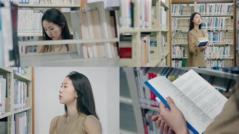 一位女同学去大学图书馆看书查阅资料视频素材下载编号24775868光厂vj师网