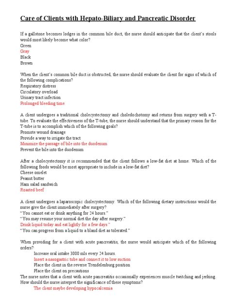 Hepatobiliary Exam With Answers Pdf Cirrhosis Pancreas
