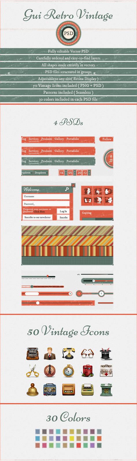 Retro Vintage Psd Gui Set Bypeople