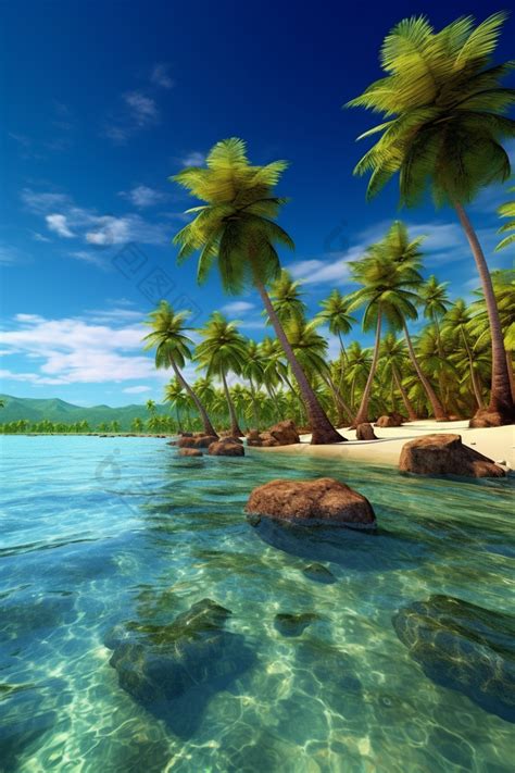 夏天热带椰子树海滩海水摄影图图片 包图网