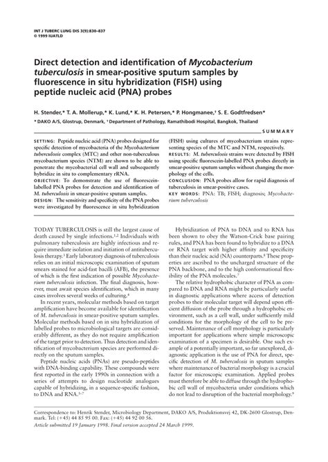 Pdf Direct Detection And Identification Of Mycobacterium Tuberculosis In Smear Positive Sputum