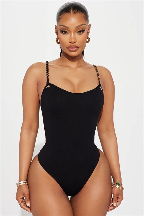 Genesis Chain Strap Bodysuit Black Fashion Nova