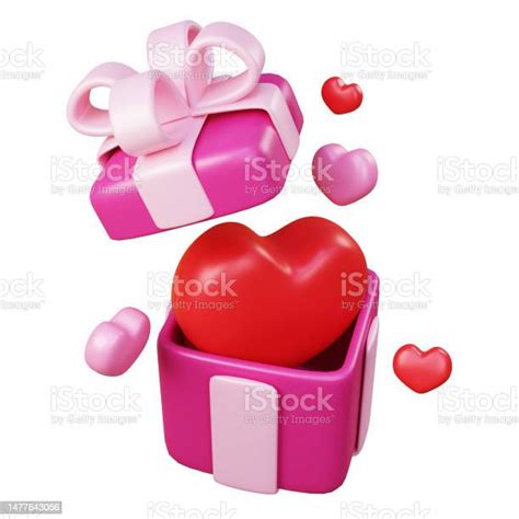 발렌타인 데이 디자인 장식적인 축제 개체가 있는 장미로 가득한 현실적인 선물 상자 열기 생일과 발렌타인 데이 결혼식 서프라이즈 로맨틱 인사말 카드를위한 요소 3d 렌더링 2
