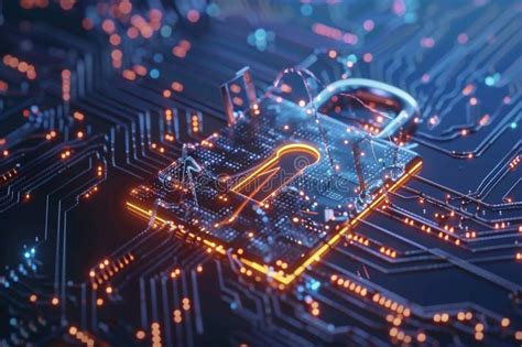 Cybersecurity Concept With Glowing Padlock On Circuit Board Stock Illustration Illustration Of