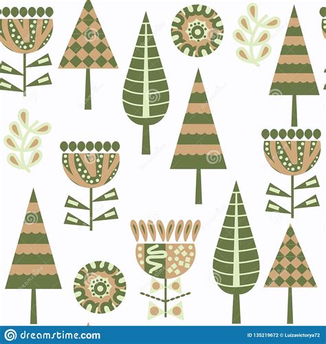 Vector Floral Seamless Pattern In Swatch Menu Cute Pattern With Trees Flowers Stock Vector