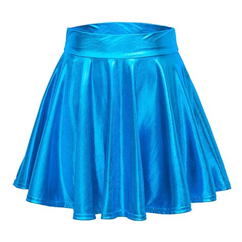 Jiknttr Womens Shiny Flared Pleated Mini Skater Skirt Fashion Casual
