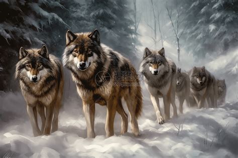 雪中凶猛的狼群插画图片下载 正版图片600074876 摄图网