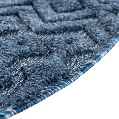 Navy Blue 7 X 7 Outdoor Trellis Textured Round Rug