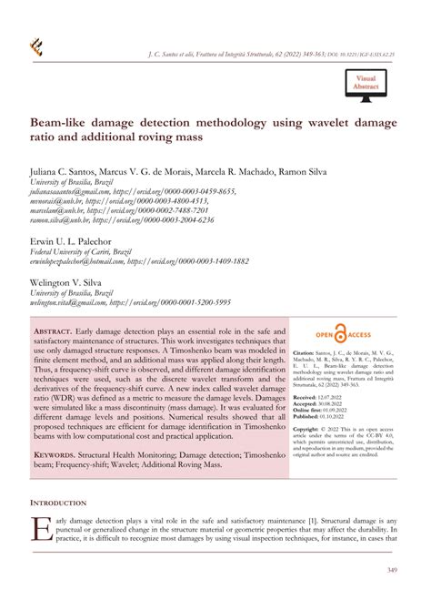 PDF Beam Like Damage Detection Methodology Using Wavelet Damage Ratio And Additional Roving Mass