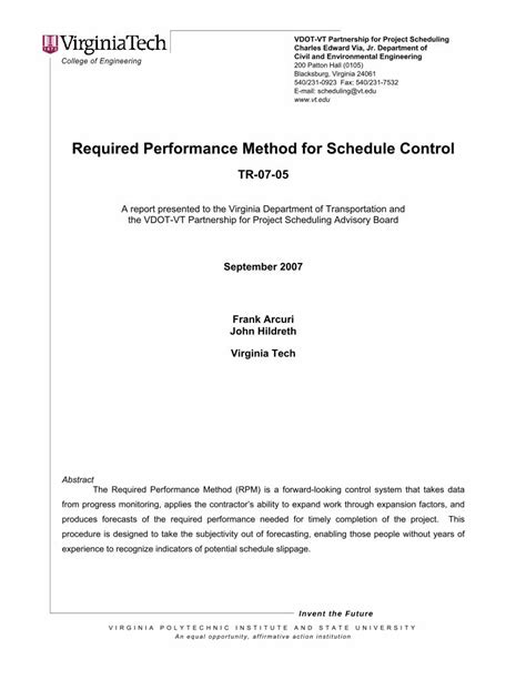 Pdf Required Performance Method For Schedule Control Dokumentips