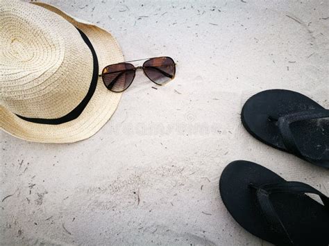 White Sand Beach With Hat And Sun Glasses At Hua Hin Beach Item And