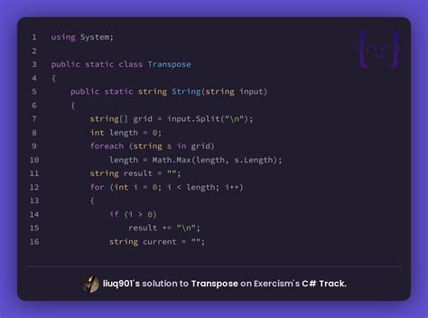 Liuq901s Solution For Transpose In C On Exercism