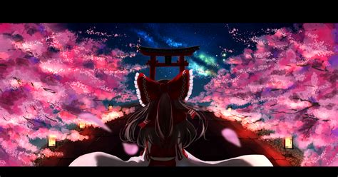 東方 夜桜の巫女 もけもけpのイラスト Pixiv