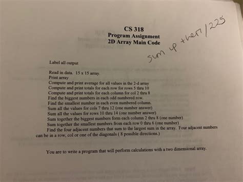 Solved Cs 318 Program Assignment 2d Array Main Code Ther225
