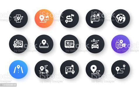 Road Map Icons Journey Path Route Map And Trip Distance Icons Vector