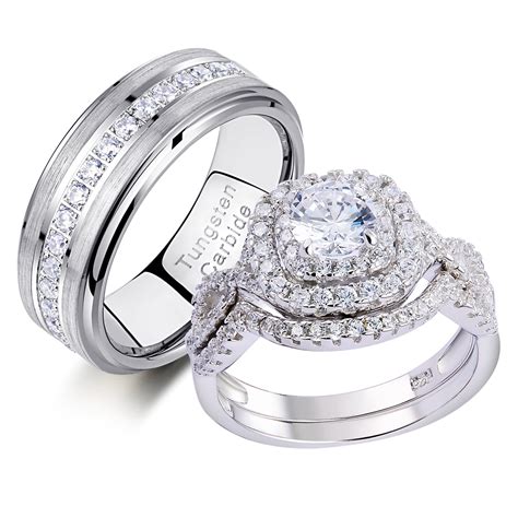 Newshe Wedding Ring Sets For His And Hers Promise Couples Rings