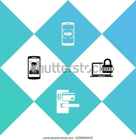 Set Mobile Face Recognition Digital Door Stock Vector Royalty Free