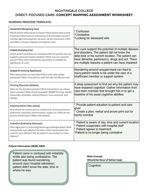 Cognition Concept Map Nightingale College Direct Focused Care Concept Mapping Assignment