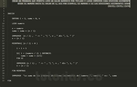 Ciclo Mientras Pseudocodigo Suma De Divisiones Ascendentes