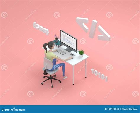 Young Professional Female Programmer Is Working At A Computer