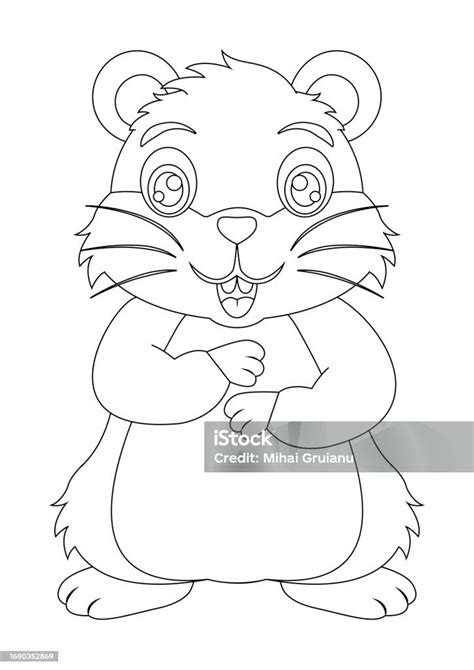 흑인과 백인 귀여운 햄스터 만화 캐릭터 벡터 그림 만화 귀여운 웃는 햄스터의 색칠 공부 페이지 교육에 대한 스톡 벡터 아트 및 기타 이미지 Istock