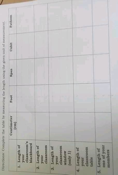 Directions Complete The Table By Measuring StudyX