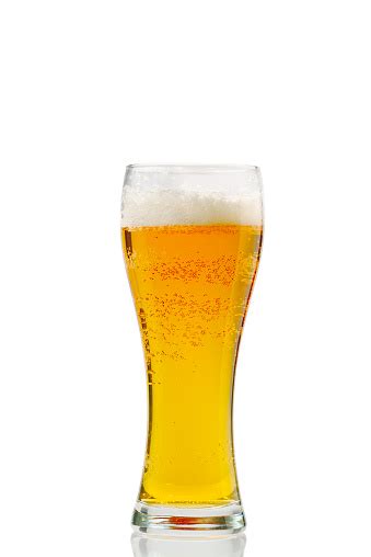 Fresh Cold Beer Glass Isolated On White Gold Beer Bavaria Beer Fest With Foam Crown Pint Of