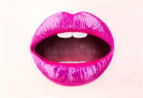 Beautiful Red Lip Lipstick And Lipgloss Lips Tongue Out Portrait