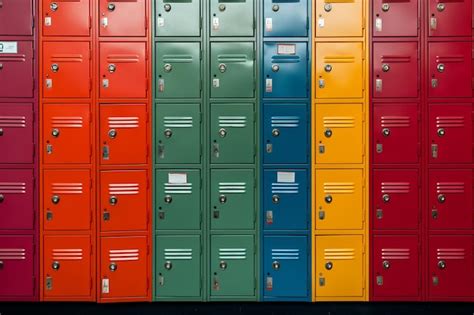 Premium Photo | A close up of a row of colorful lockers in a room generative ai