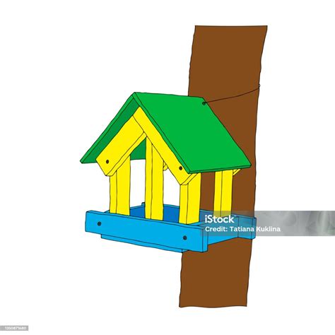 새 보드에서 새집 이나 다람쥐 집의 컬러 손으로 그린 윤곽 벡터 그림 흰색 배경에 고립 된 숲의 나무에 매달려 있다 0명에 대한