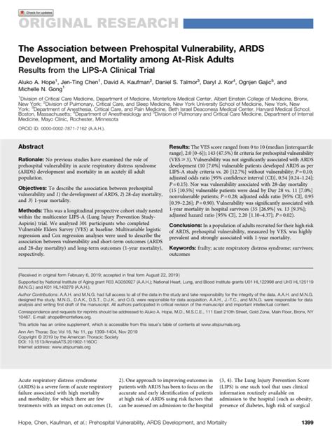Hope Et Al 2019 The Association Between Prehospital Vulnerability Ards