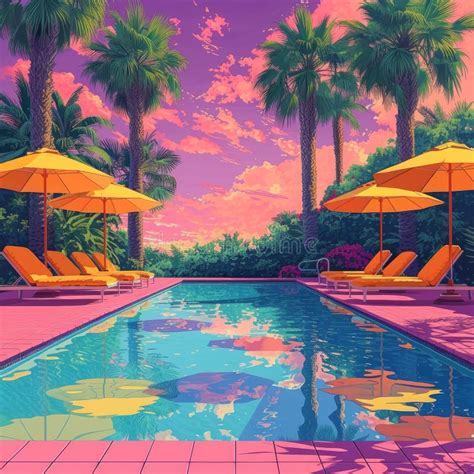 Swiming Pool Art Vibrant Pop Surrealism Stock Illustration