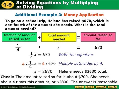 Solving Equations By Multiplying 1 9 Or Dividing