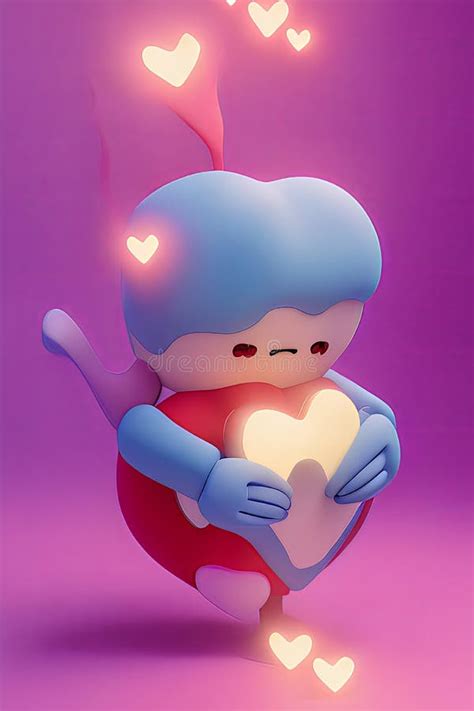 Lamps With Glowing Hearts Background For Valentine Love With Character