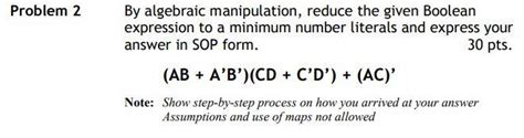 Solved Problem 2 30 Pts By Algebraic Manipulation Reduce