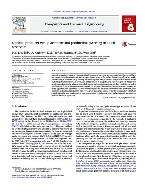 Pdf Optimal Producer Well Placement And Production Planning In An Oil Reservoir