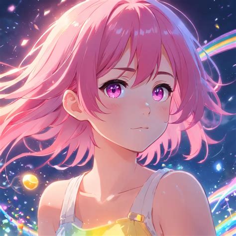 فتاة ذات شعر وردي وفستان أصفر تنظر إلى الكاميرا Seaart Ai