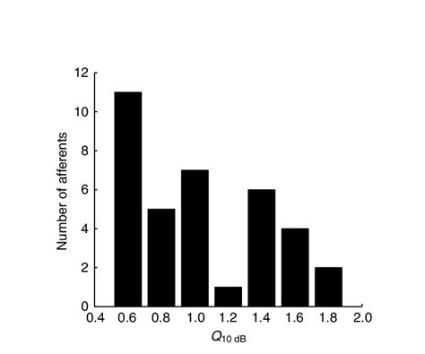 Sharpness Of Frequency Tuning For 36 Afferents As Determined From Their